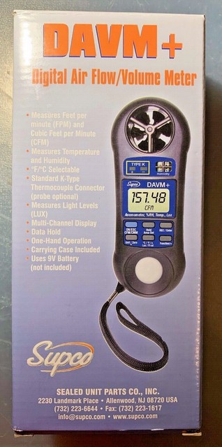 SUPCO DAVM Digital Air Flow Volume Meter Vane Anemometer Thermometer ...