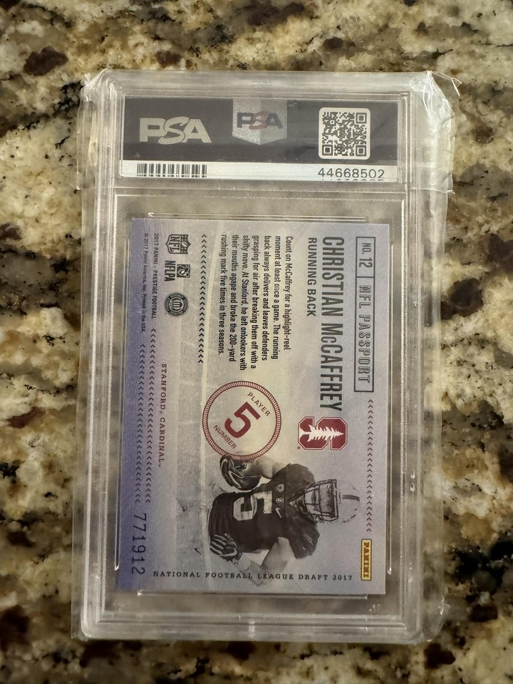 2017 Prestige Christian McCaffrey NFL Passport Rookie RC #12 PSA 10 ...
