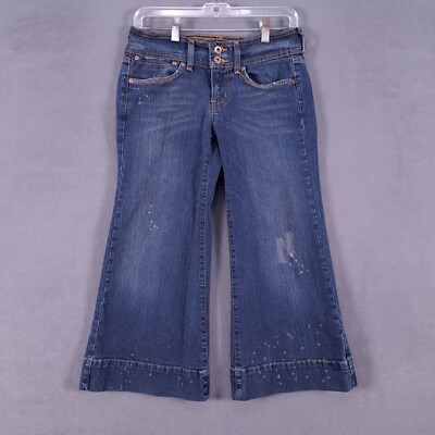 Hint Jeans Womens Juniors 7 Blue Stretch Denim Cropped Flare Leg Grunge ...