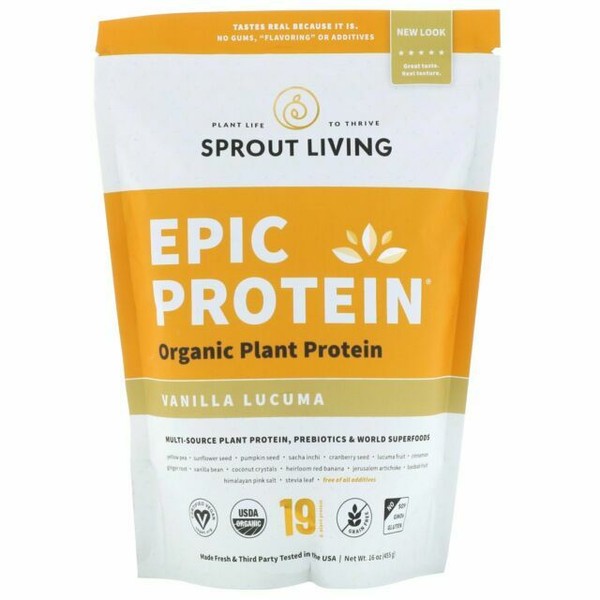 Sprout Living Epic Protein Powder Vanilla Lucuma Flavor Organic Plant ...