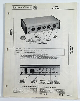 Vintage Photofact Folder. Year 1954 Brook preamp. Model 4B. J5 | eBay