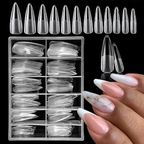 240pcs Stiletto Nail Tips Clear Full Cover Fake Nails Acrylic Long