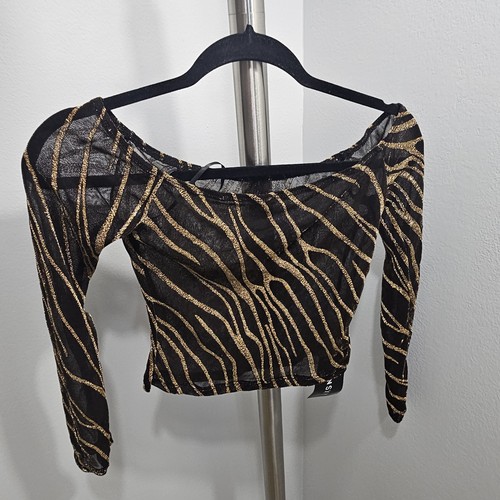 SheIn Gold Black Sheer Off Shoulders Top S | eBay