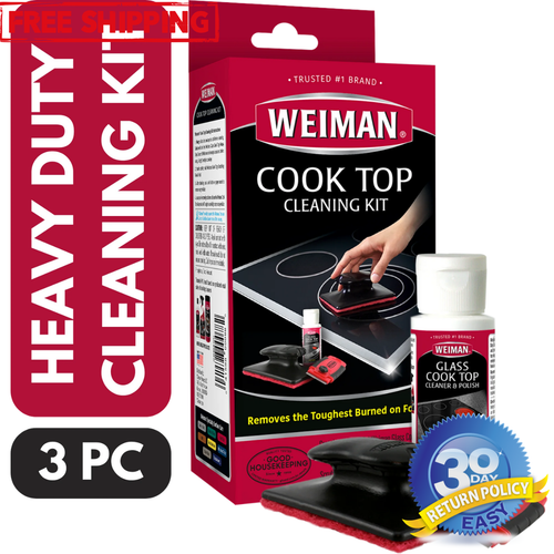 Weiman Glass Stove Top Complete Cleaning Kit Cleaner Scrubber & Scraper ...