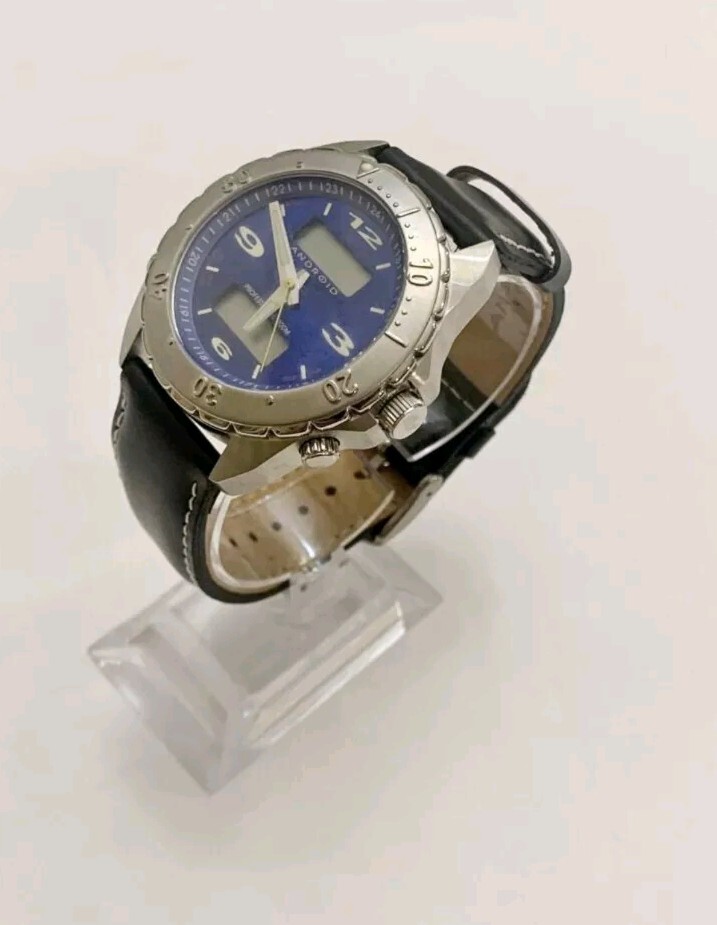 Android Intrepid Analog-Digital Black & Blue Leather Strap Men's Watch ...