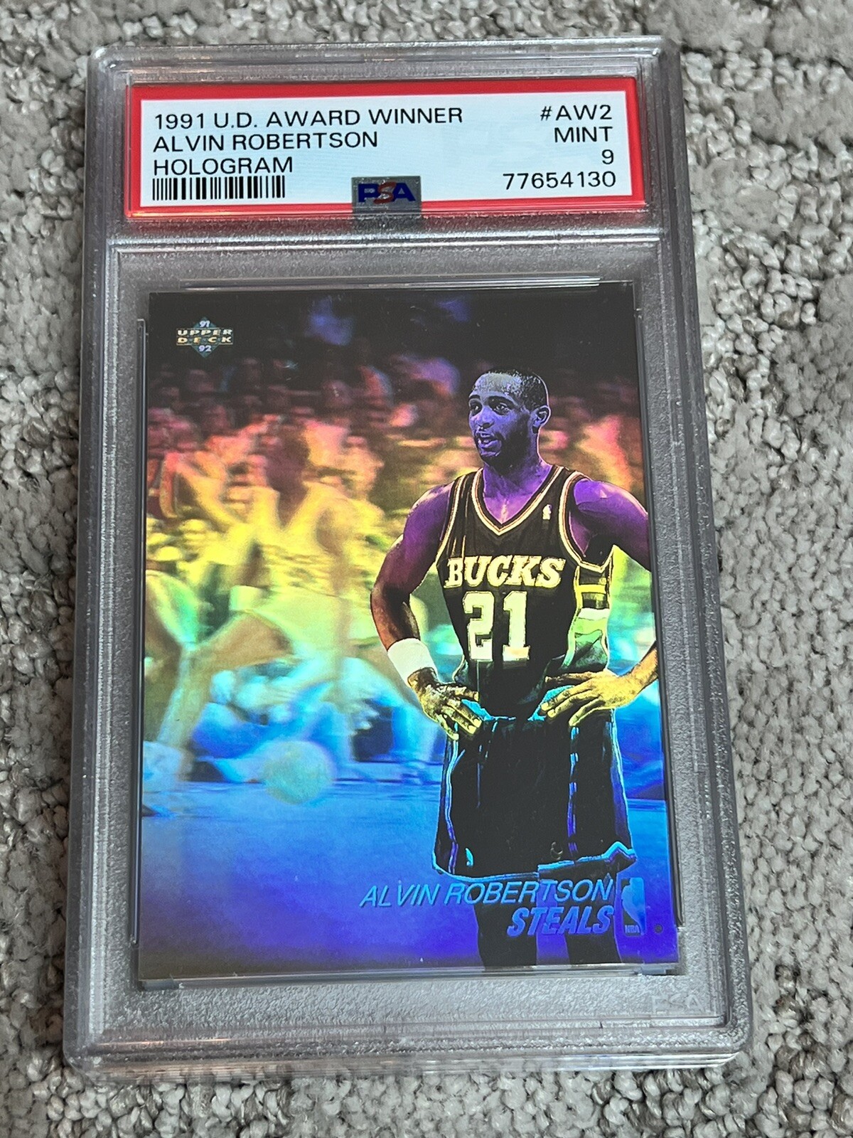 PSA 9 BASKETBALL CARD 1991 UPPER DECK AWARD WINNER HOLOGRAM ALVIN ...