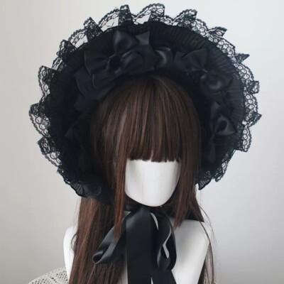 Victorian Multi Layered Bonnet with Bowknot Gothic Lolita Womens Bonnet ...