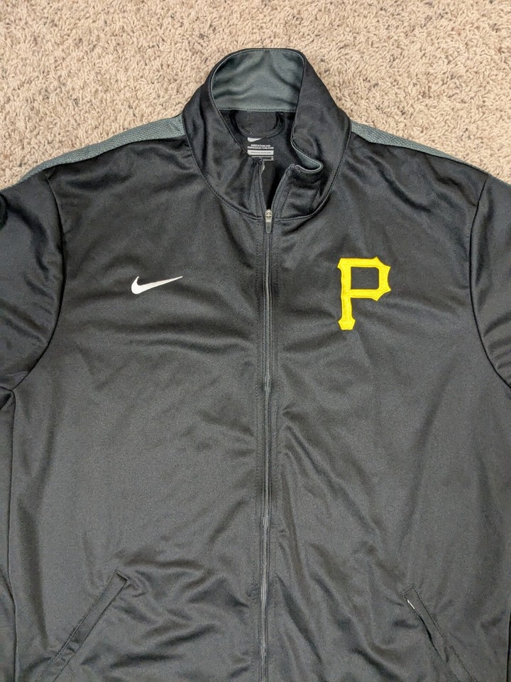 Pittsburgh Pirates Jacket Mens Large Black Nike Zip Windbreaker Pockets ...