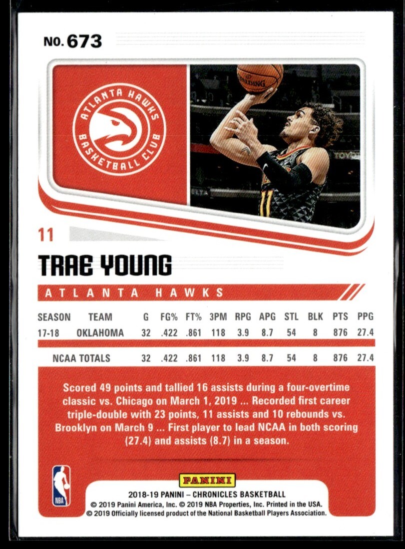 2018-19 Panini Chronicles Score Trae Young Atlanta Hawks #673 | eBay
