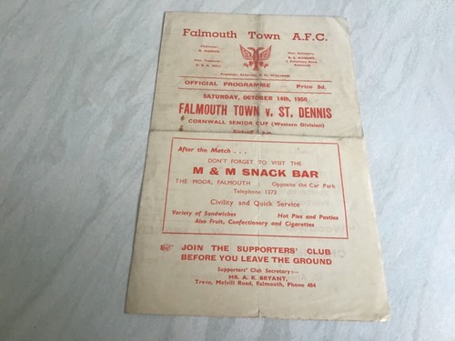 Falmouth Town v St Dennis 1950/51 Cornwall Senior Cup 4 Pager - 14th ...