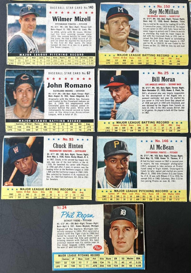 (30) Early 60's Post Cereal Baseball Card Lot *Martin, Face, etc. *LOW ...