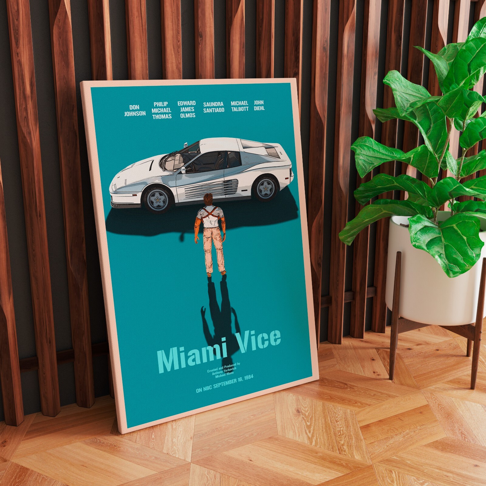 Miami Vice White Testarossa - Crockett Time Canvas Framed A2 & A3 Sizes ...