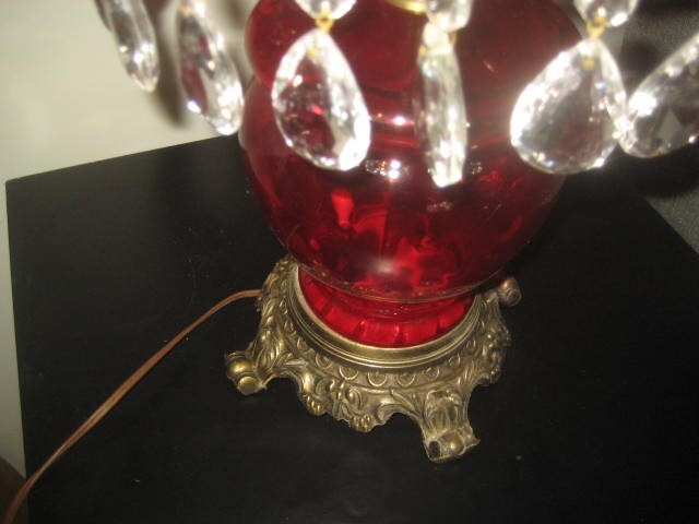 Vintage Ruby Red Hurricane Lamp With Prisms Estate 20" Tall | eBay