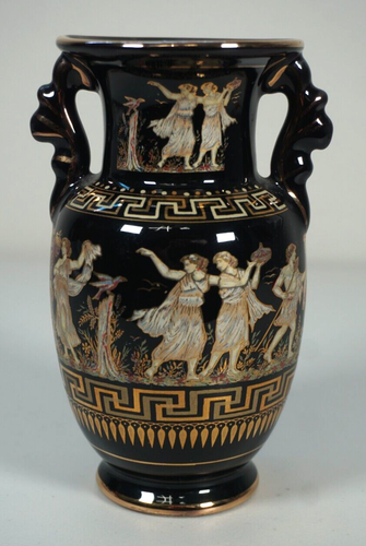 Kratimenos Black & Gold Greek Vase Urn Handmade in Greece w 24K Gold 6 ...