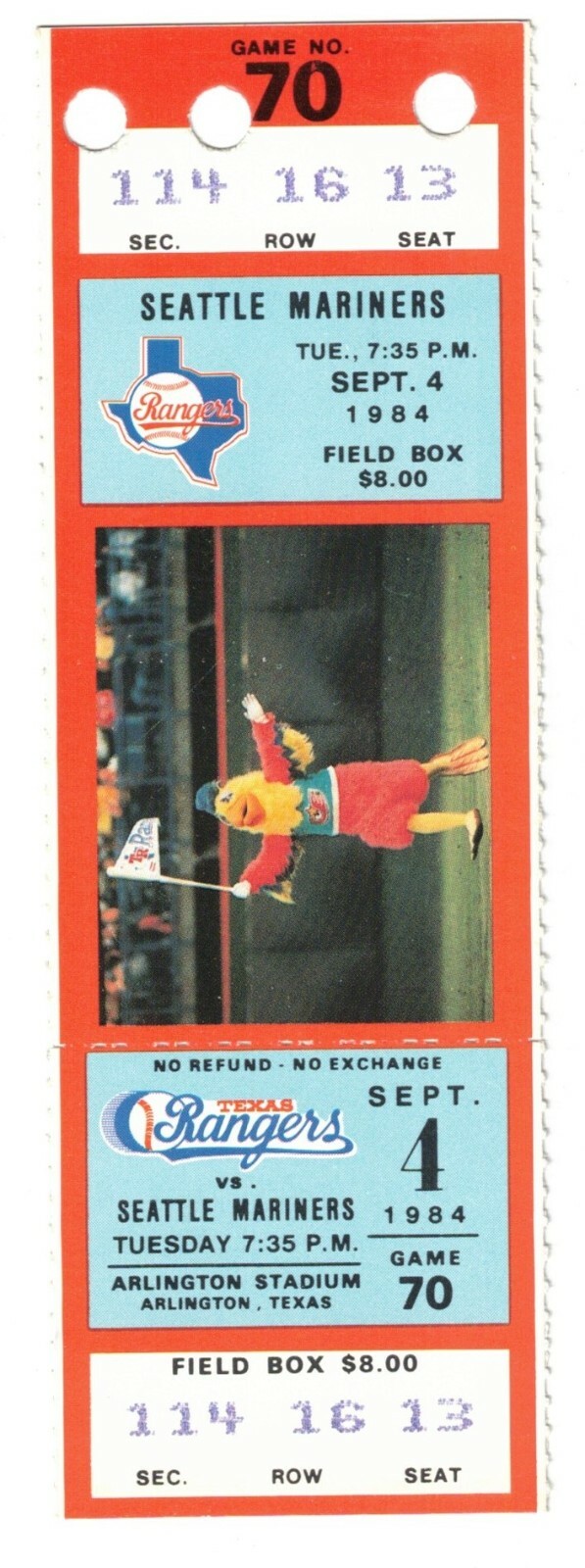 Baseball -Ticket Texas Rangers - Seattle Mariners : September 04 1984 ...