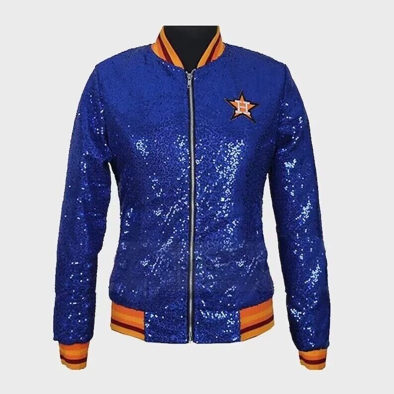 Starry Night Glam: Houston Astros Women's Sequin Bomber Jacket | eBay