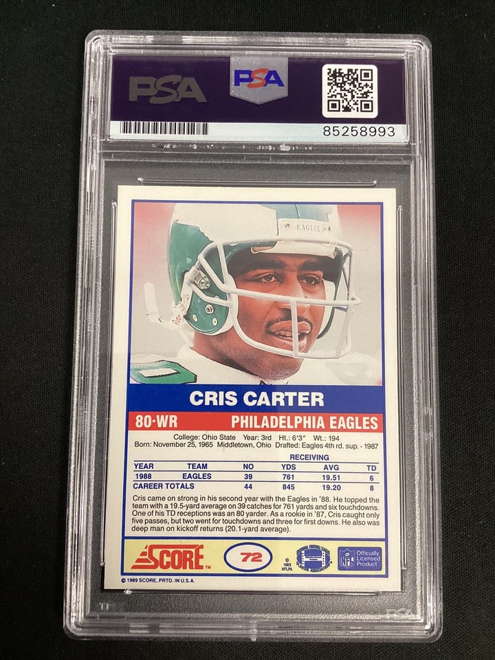 Cris Carter Signed 1989 Score #72 Football Card RC Vikings Autograph ...