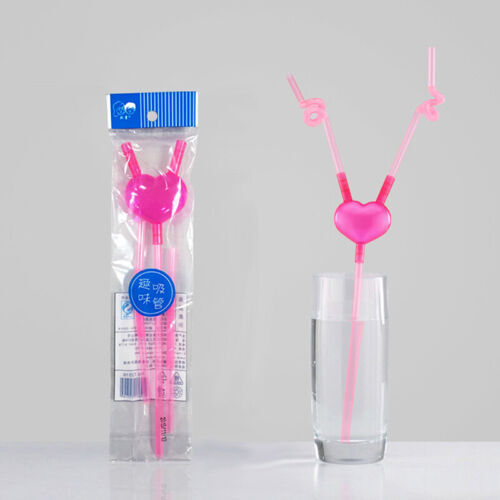 Love Heart Double Straw Unique Flexible Drinking Tube Straws Bar ...