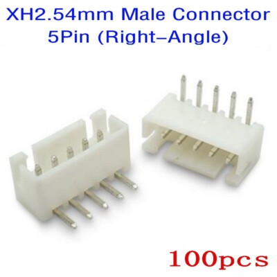 100pcs JST XH 2.54mm 5Pin Right Angle PCB Socket Male Connector Header ...