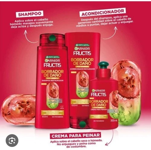 Kit Rutina Fructis Reparador De Daño Shampoo, Acondicionador Y Crema ...