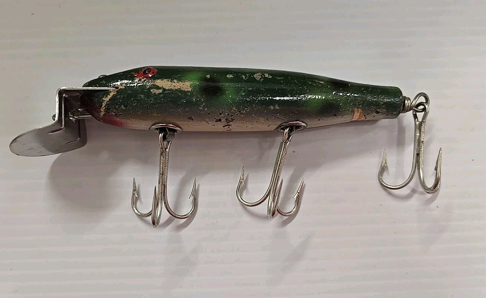VINTAGE CREEK CHUB PIKIE WOODEN MUSKIE FISHING LURE FROG PATTERN | eBay