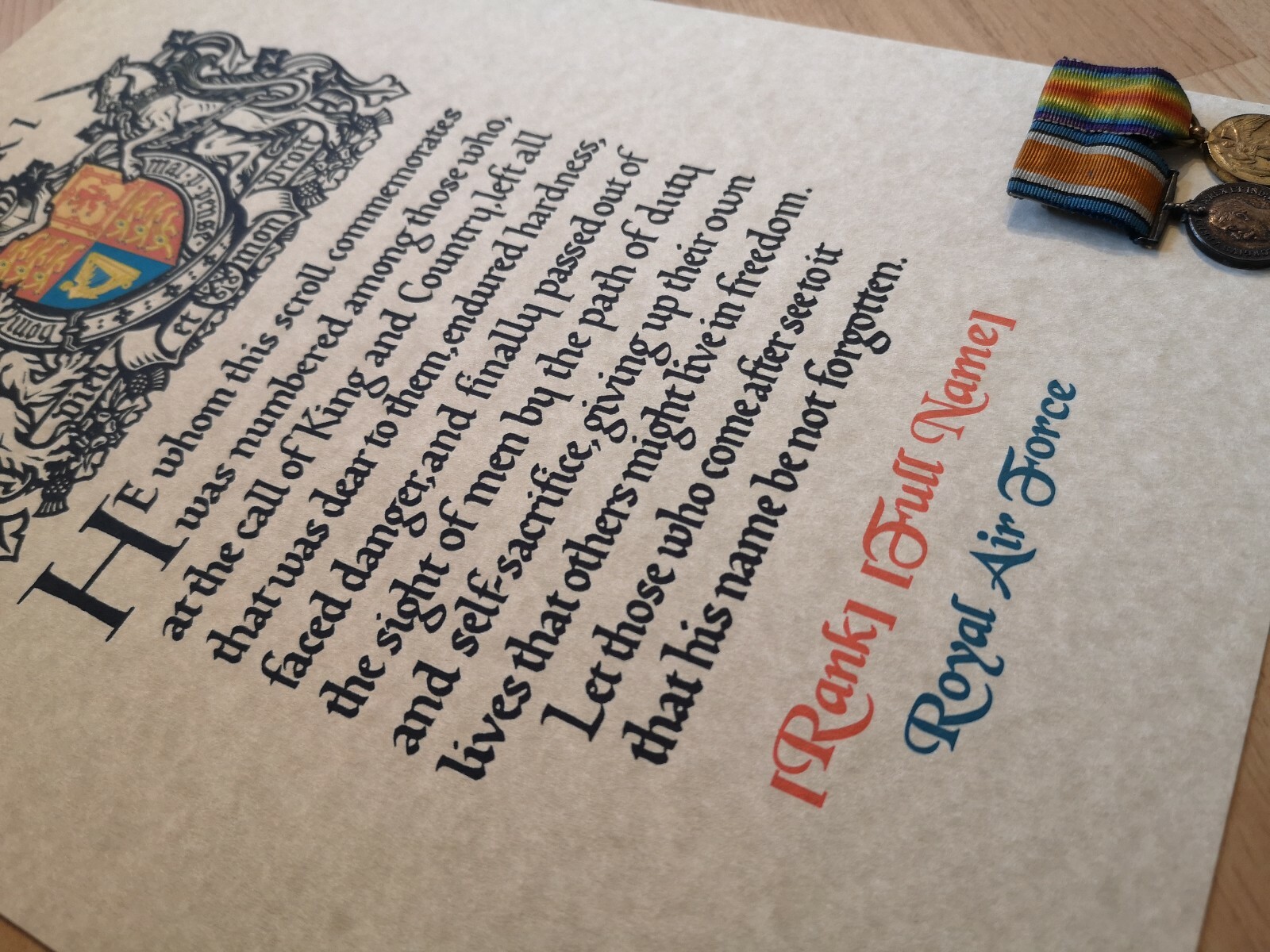 RFC / RAF WW1 Memorial Scroll | eBay UK