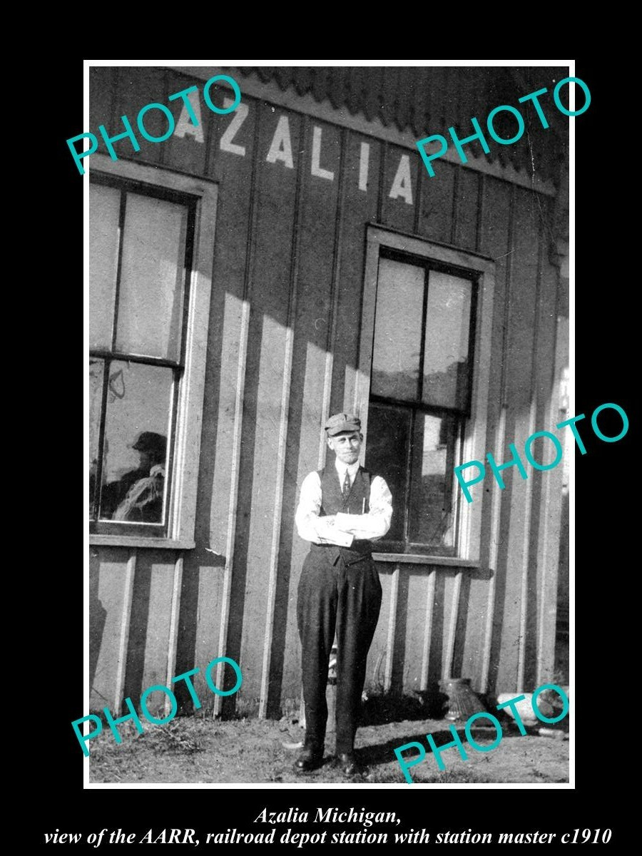 OLD POSTCARD SIZE PHOTO OF AZALIA MICHIGAN THE RAILROAD DEPOT STATION ...