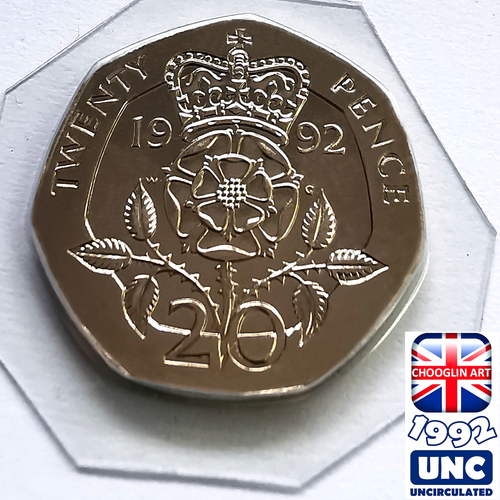 (BRILLIANT UNC) BRITISH 1992 ELIZABETH II TWENTY PENCE 20p coin, 33 ...