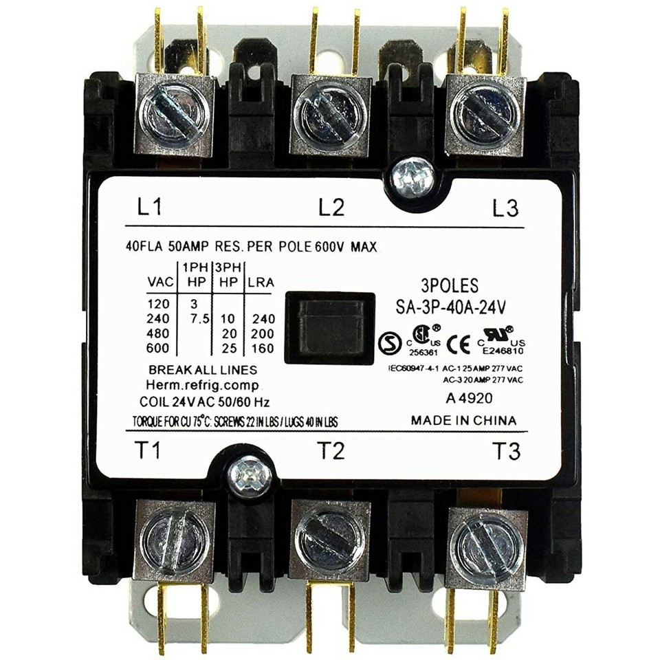 HQRP 3-Pole 40 Amp Coil 24V AC Contactor Definite Purpose Relay for ...