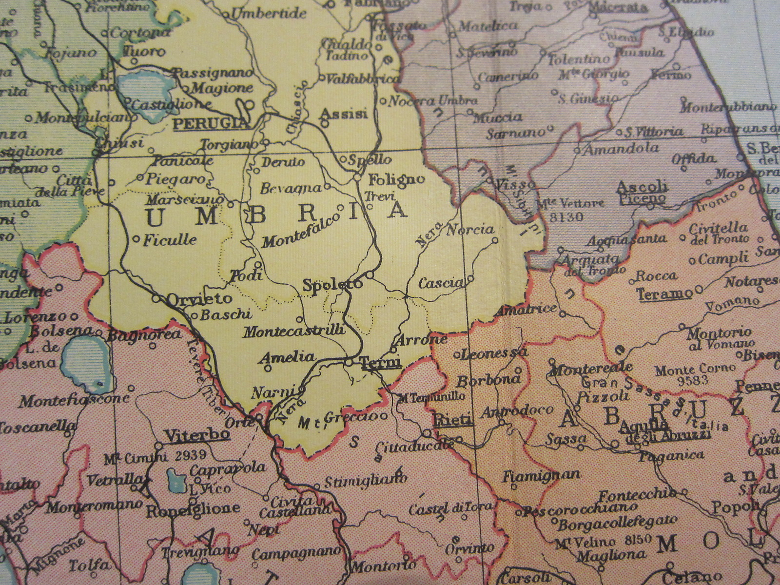 1939 MAP ~ ITALY ~ SARDINIA SICILY UMBRIA MARCHES ROME ENVIRONS ...