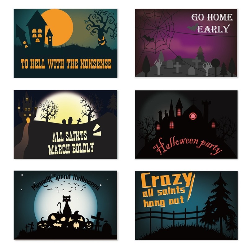 6pcs/set Halloween Greeting Cards with Envelopes Stickers Happy ...
