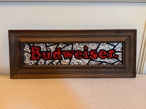 Vintage 1970s Budweiser Beer Stain Glass Mirror Sign - Game Room, Man ...