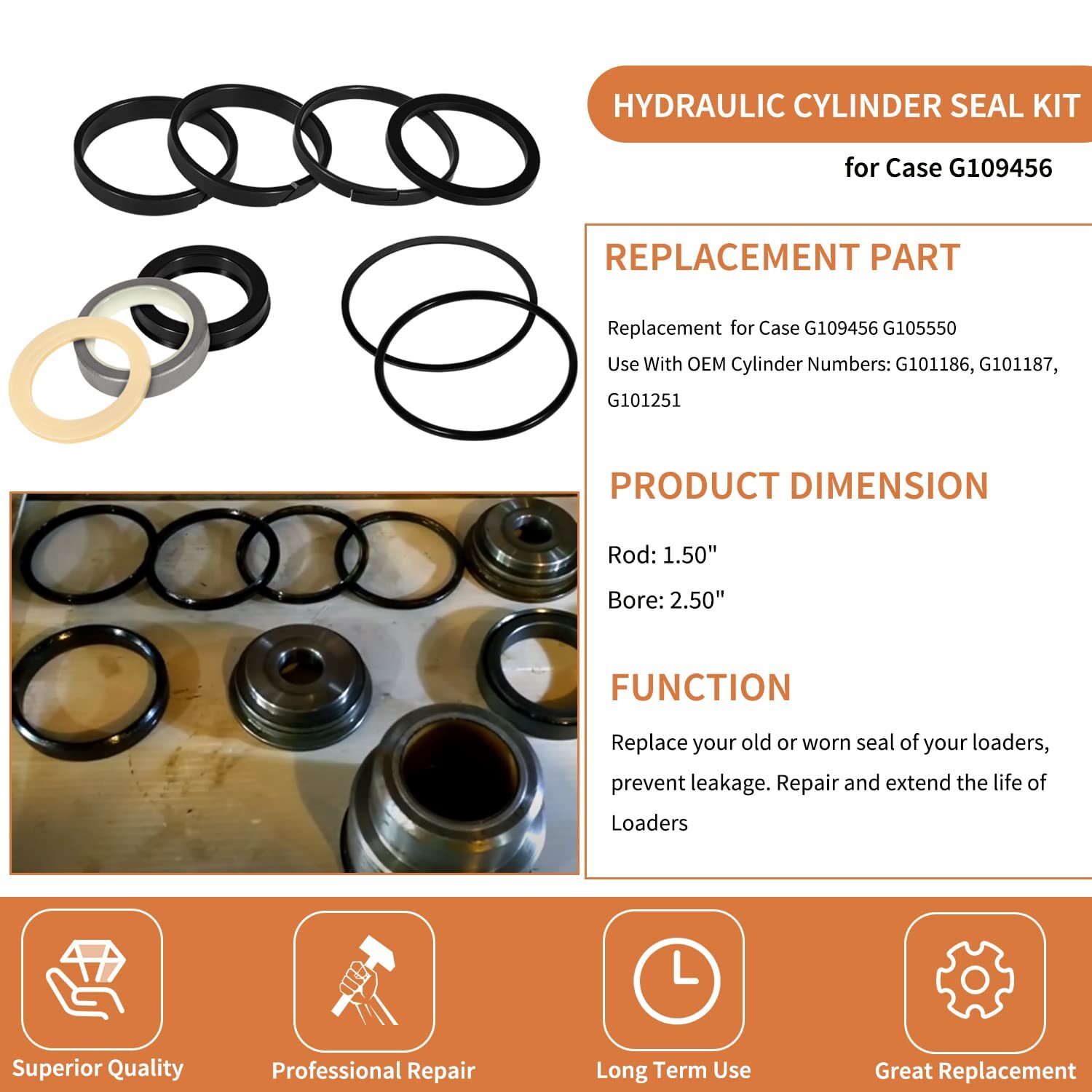 9pcs Hydraulic Cylinder Seal Kit For Case Backhoe Loader 350 580B 580C ...