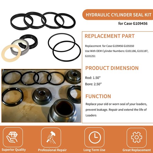 9pcs Hydraulic Cylinder Seal Kit For Case Backhoe Loader 350 580B 580C ...