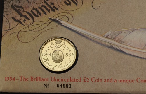 GB £2 TWO POUNDS 1994 300th Anniv. BANK OF ENGLAND 1694 coin stamp 1st ...