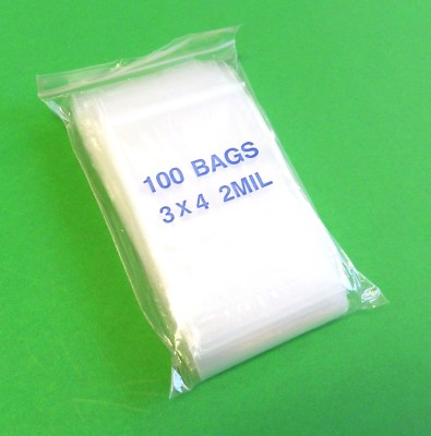 100 3"x4" Clear Poly Bags 2MIL Reclosable 3x4 Top Seal Baggies 2 mil ...