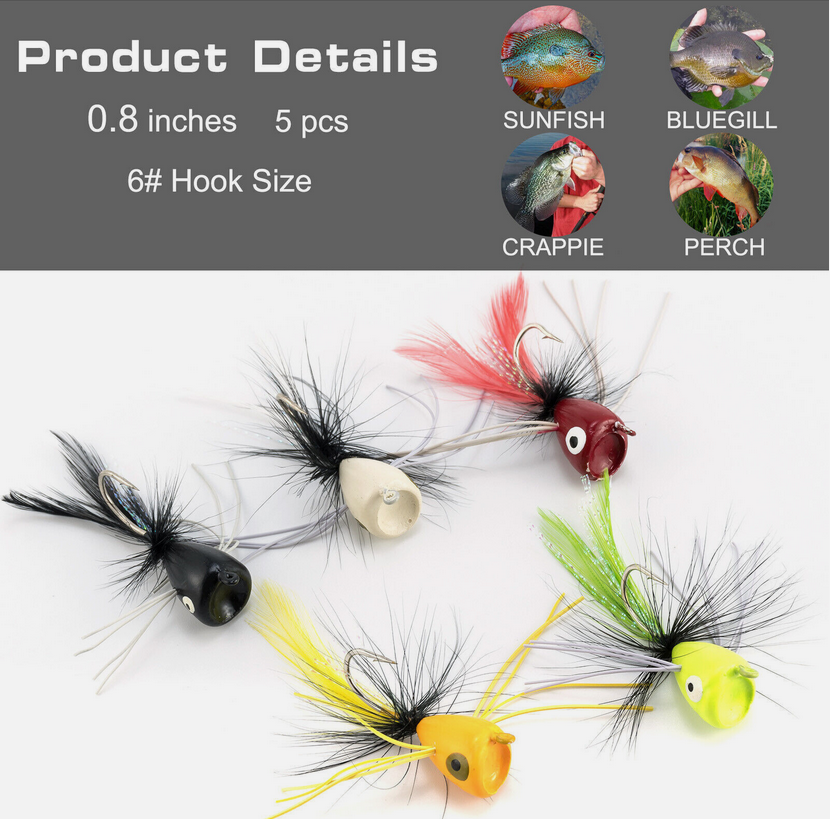 10 Pcs Fly Fishing Poppers Fishing Lures for Fly Fishing Bass Panfish ...
