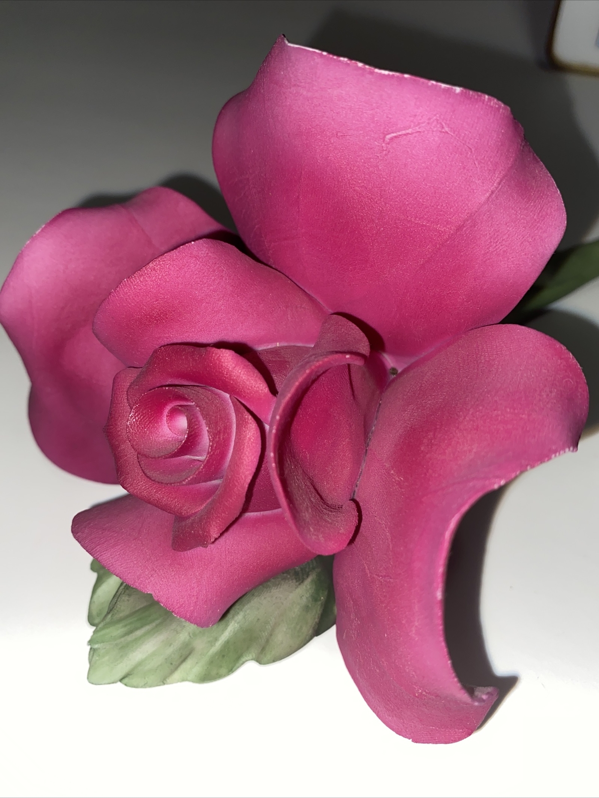 Vintage Porcelain Capodimonte Pinkish Red Rose On Stem Table Decor | eBay