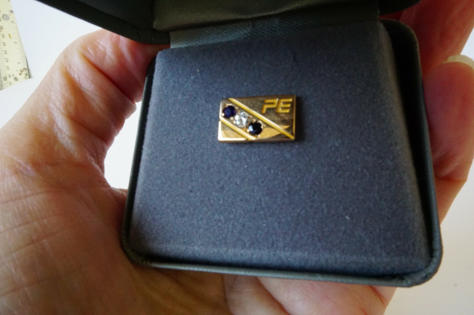 PE Diamond Sapphire 10K Gold Lapel Pin OCTANNER in box | eBay