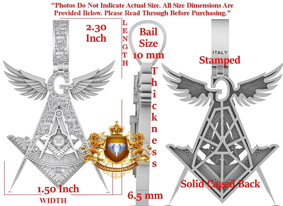 Real Diamond 0.75 Ctw. Flying Masonic Past Master Freemason Charm ...