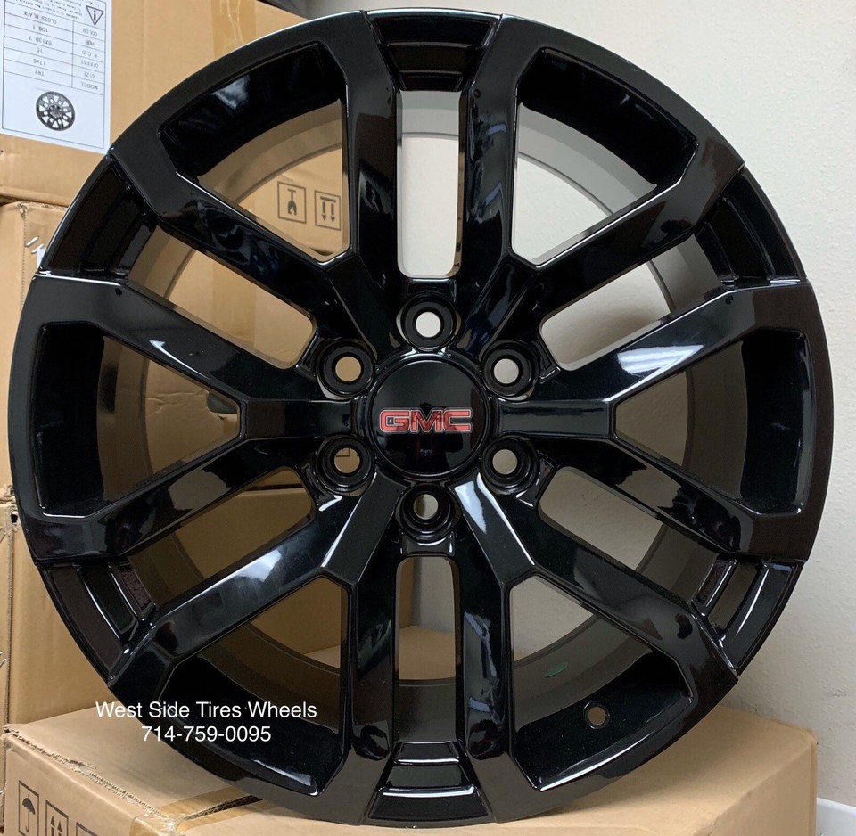 22" inch FR95 GLOSS BLACK WHEELS fits Yukon Sierra Tahoe Silverado ...