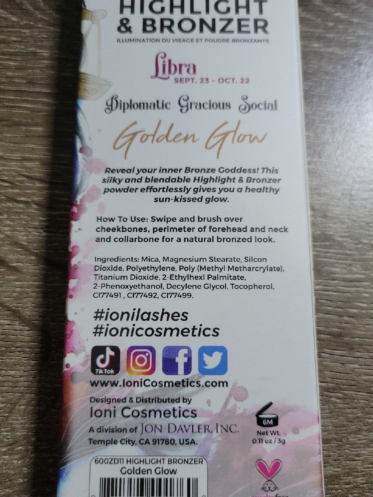 ioni Face Highlight & Bronzer, Golden Glow. Zodiac Libra-Brand New ...