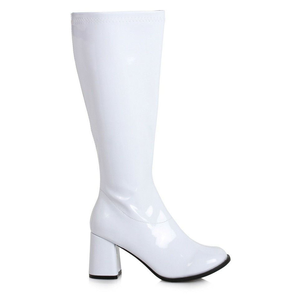 White Go Go Disco Dancer 60s 70s Hippie Knee High Costume Boots Womans ...