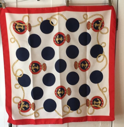 VTG nautical Marine square scarf red white blue gold rope anchors ...