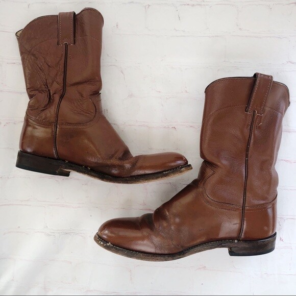 Justin Brown leather western roper cowboy boot men's … - Gem