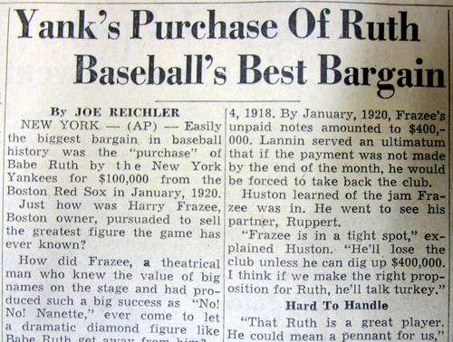 1948 newspaper Report - BABE RUTH SOLD by BOSTON RED SOX to the NEW ...