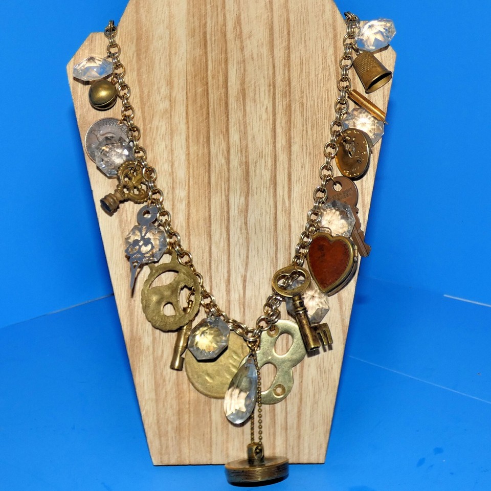 Vintage Keys & Trinkets Loaded Charm Necklace Kitschy Baubles Artisan ...