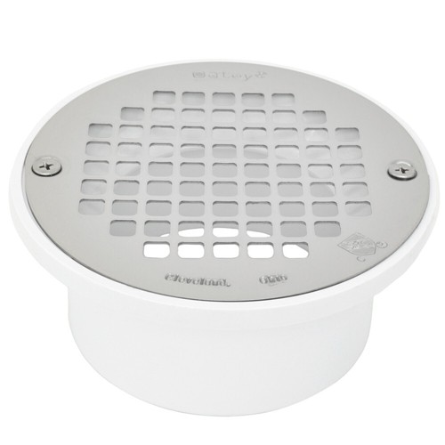 Low-Profile (Short) PVC Floor Drain w/ Round St. Steel Strainer, 3" Hub ...
