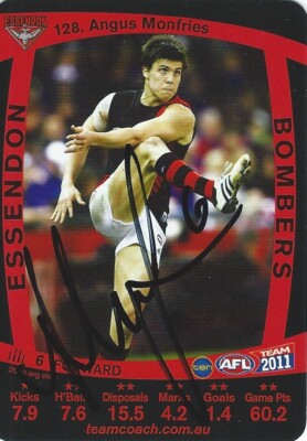 Signed 2011 ESSENDON BOMBERS AFL Card ANGUS MONFRIES | eBay Australia