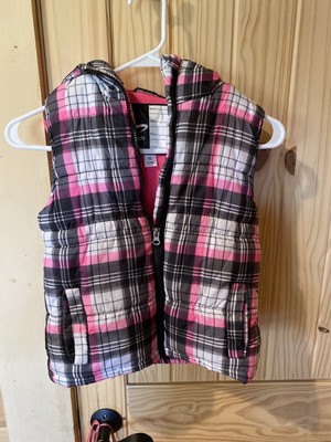 Athletech girls pink plaid puffer vest with hood size 6/6X | eBay